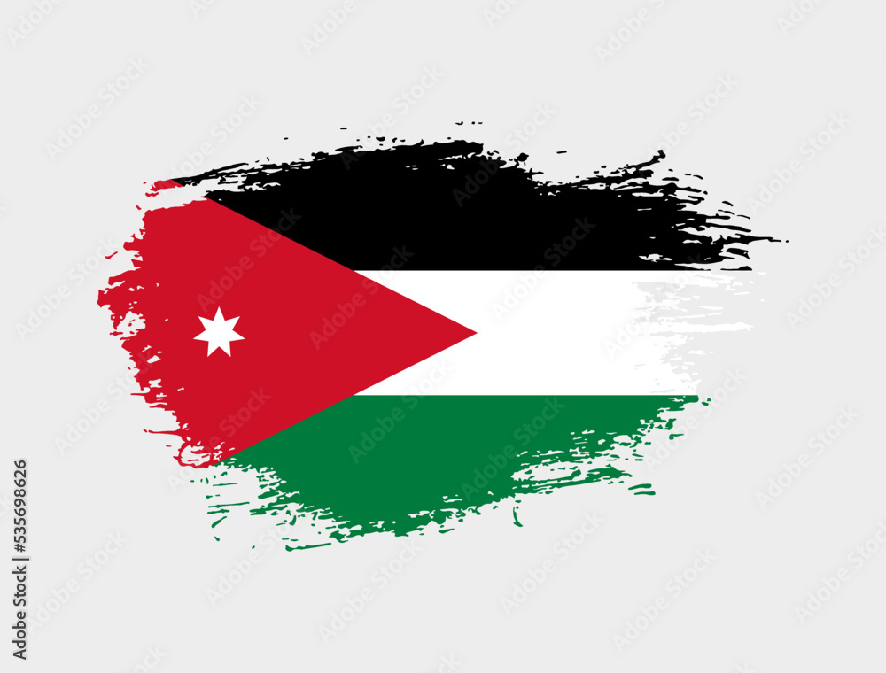 Classic brush stroke painted national Jordan country flag illustration ...
