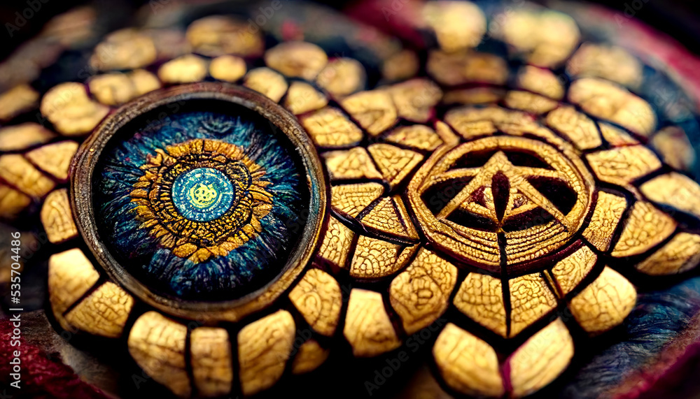 Golden amulet background. AI render. Stock Illustration | Adobe Stock