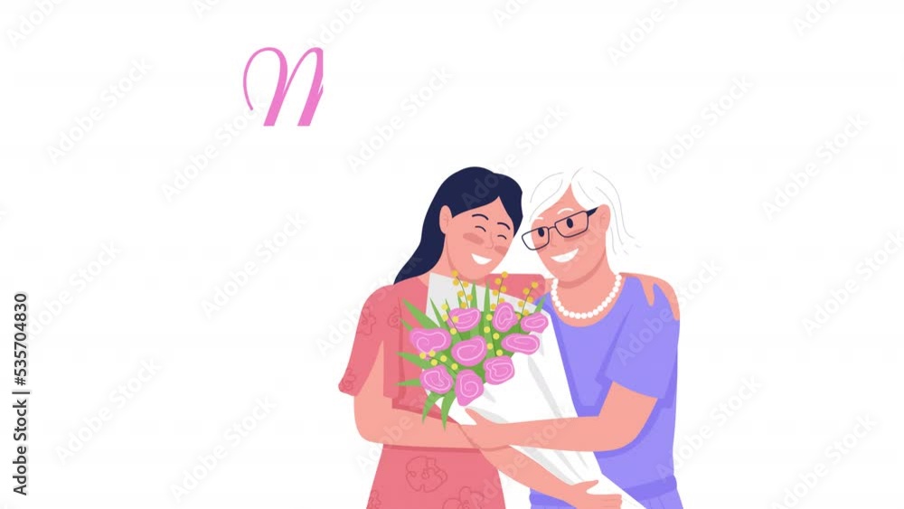 Animated happy characters with text. Honoring mother everyday. Mom day ...