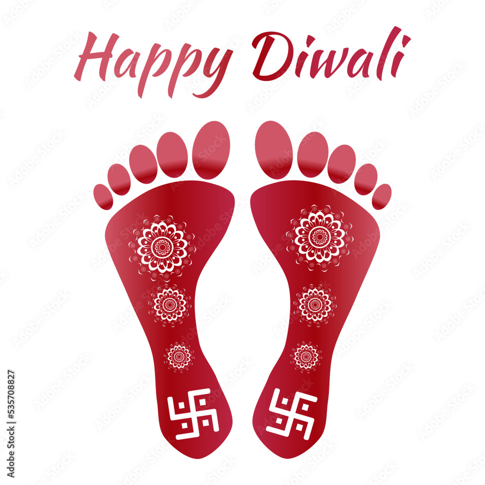 Hindu Goddess Laxmi's footprint for good luck with text of Diwali ...