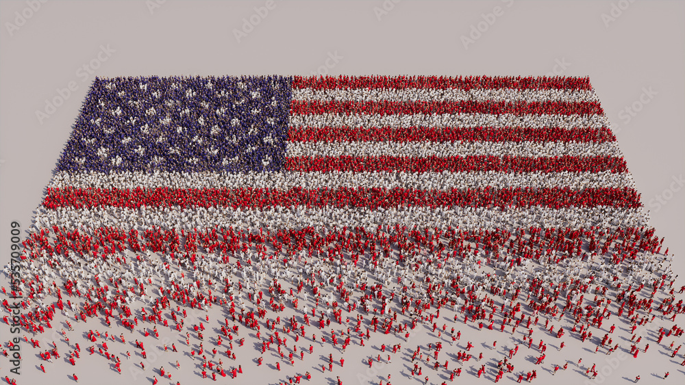 American Flag formed from a Crowd of People. Banner of USA on White ...