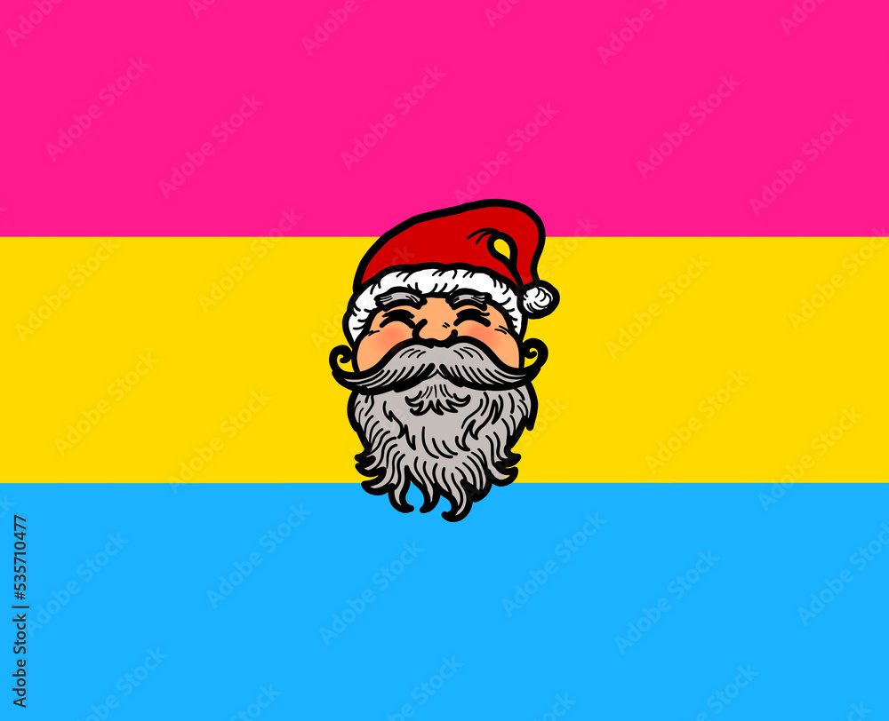 Drawing of Santa Claus face on Pansexual pride flag background to ...