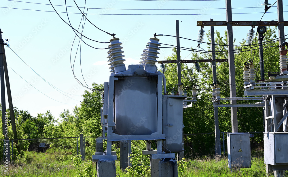 High voltage power transformer substation Stock Photo | Adobe Stock