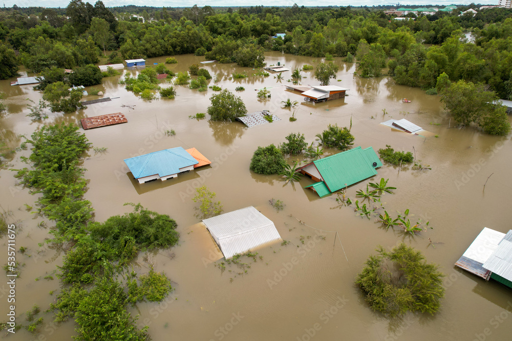 High-angle view of the Great Flood, Meng District, Thailand, on October ...