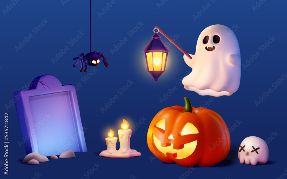3D Spooky Halloween elements set Stock Vector | Adobe Stock