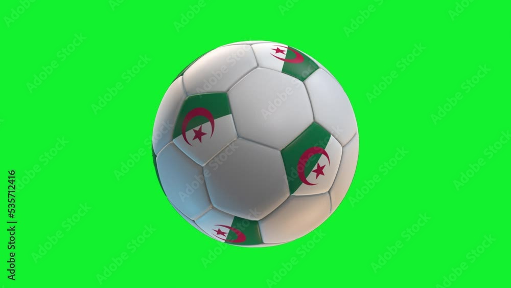 Soccer ball with flag Algeria, on green screen background loop alpha ...