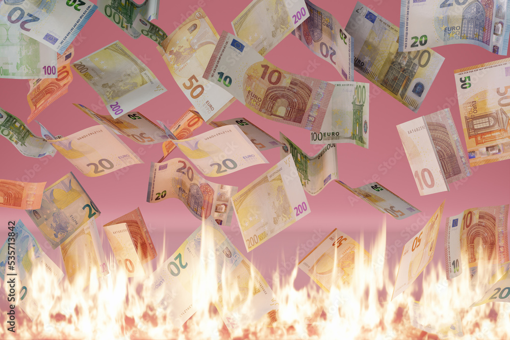 falling european euro banknote concept currency crash of euros ...