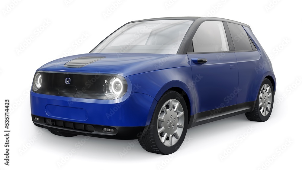 Tokyo. Japan. October 5, 2022. Honda E 2020. A blue compact urban ...