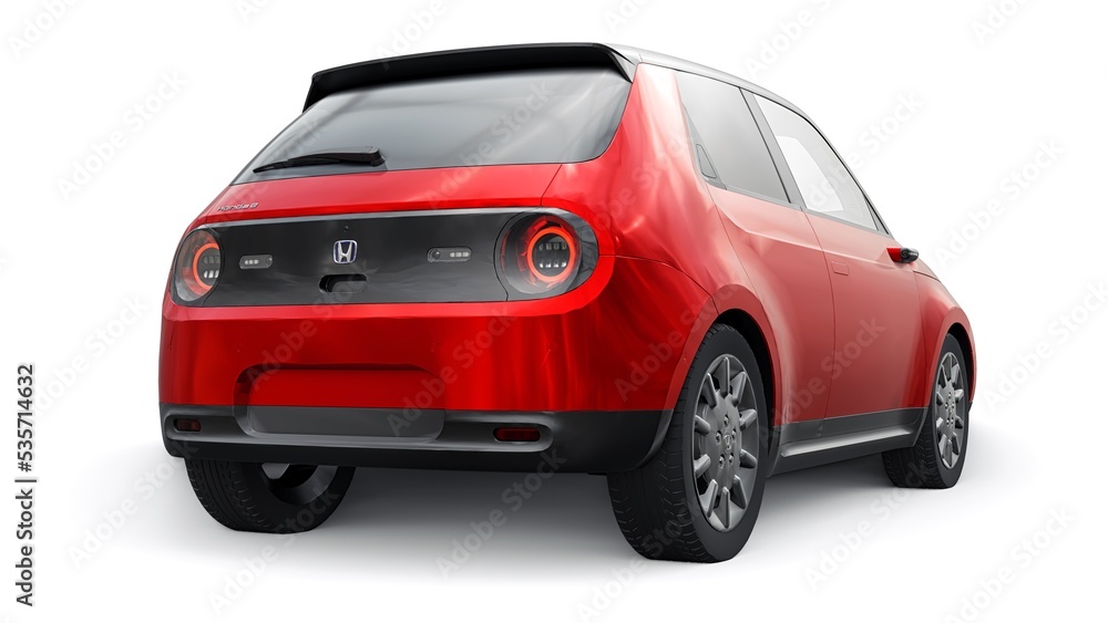 Tokyo. Japan. October 5, 2022. Honda E 2020. A red compact urban ...