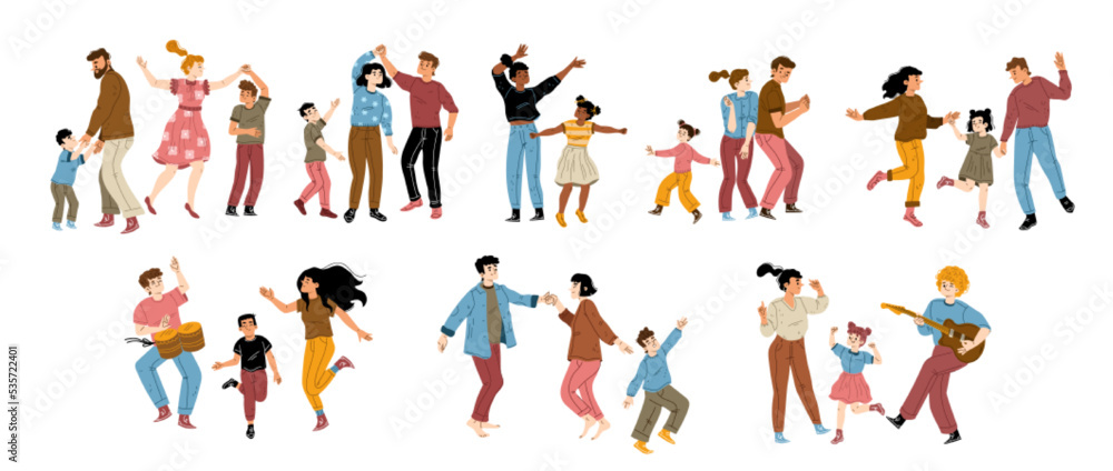 Family dance, rejoice, fun, home party concept with happy parents and ...