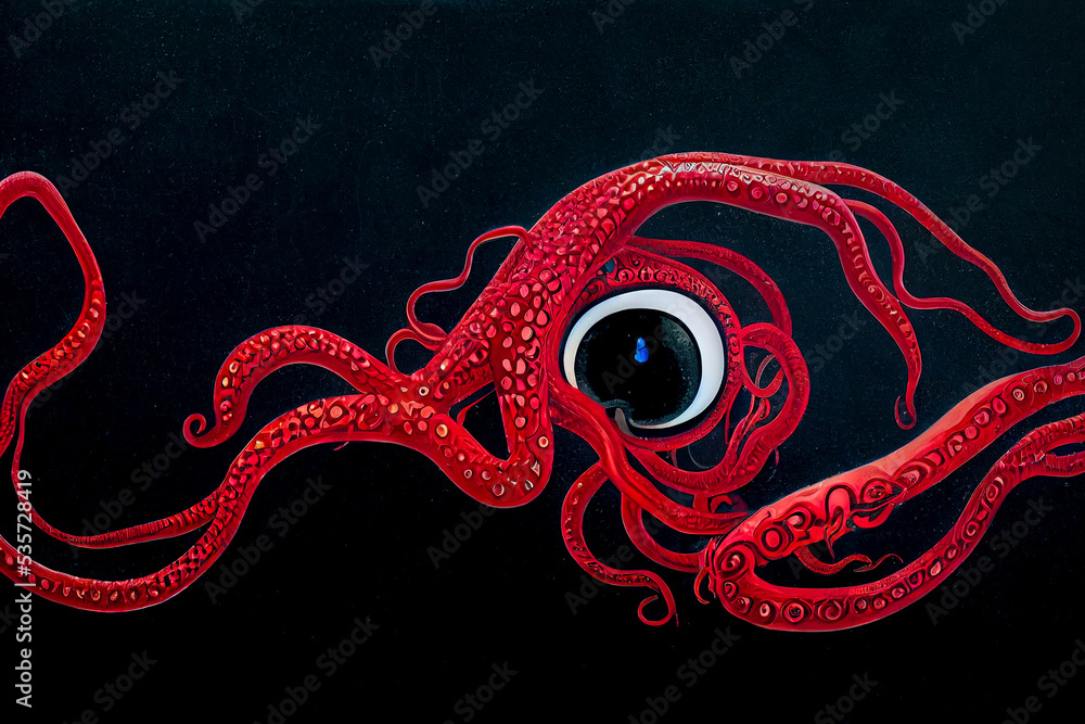 Abstract art, tentacles, eyes and suckers, colossal squid octopus ...