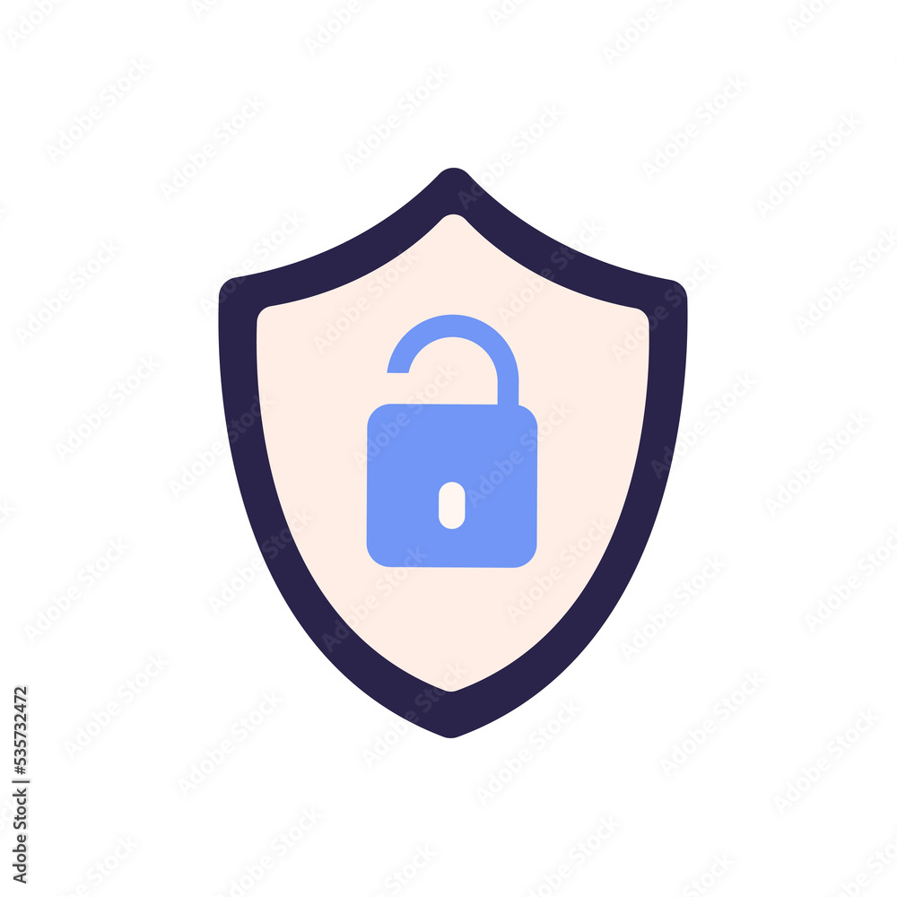 Open Unlocked Padlock In Shield Icon Cyber Attack Symbol Insecure