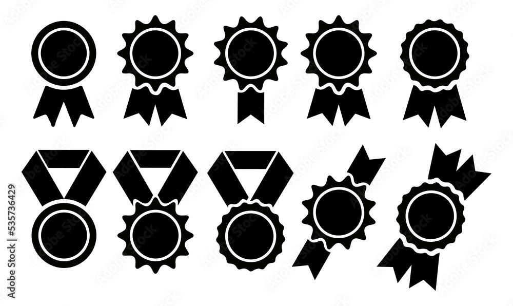 Black and White Vector Badge, Awards and Ribbon icons set Stock Vector ...