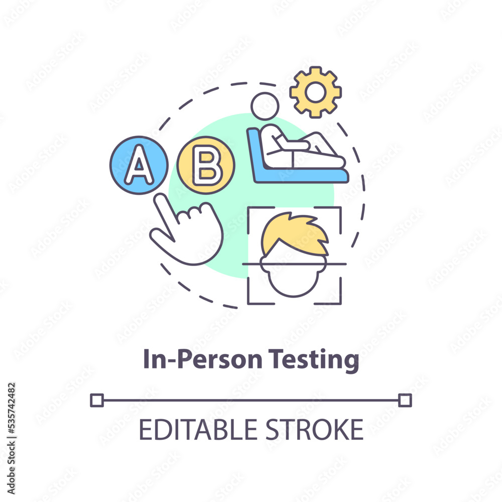 In-person testing concept icon. Product research. User physically ...