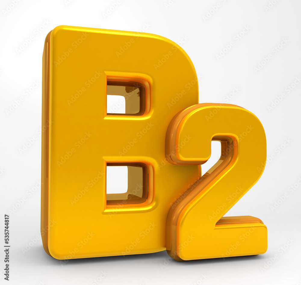 Golden Vitamin B2 isolated on white background. Shiny Vitamin B2 3d. Natural sources of Vitamin ...