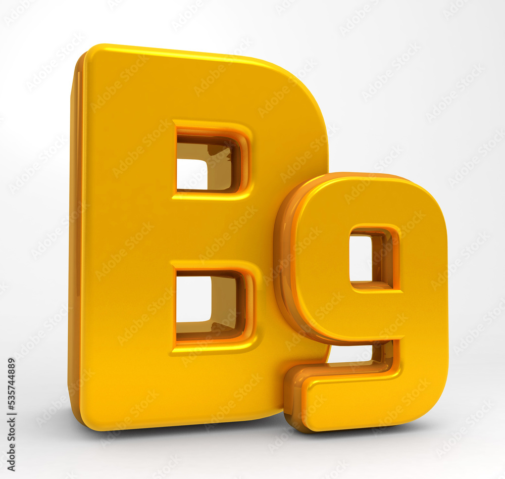 Golden Vitamin B9 isolated on white background. Shiny Vitamin B9 3d ...