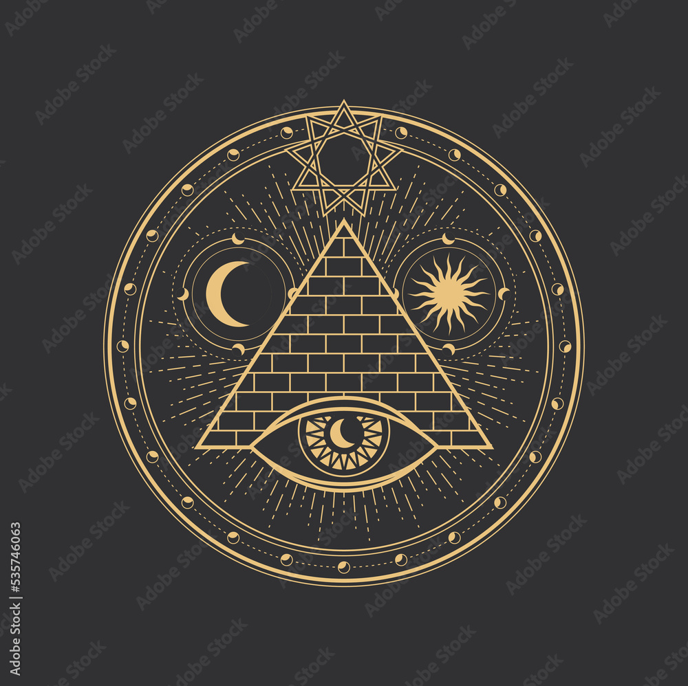 Pentagram Symbol Circle And Magic Egypt Pyramid Triangle With Eye