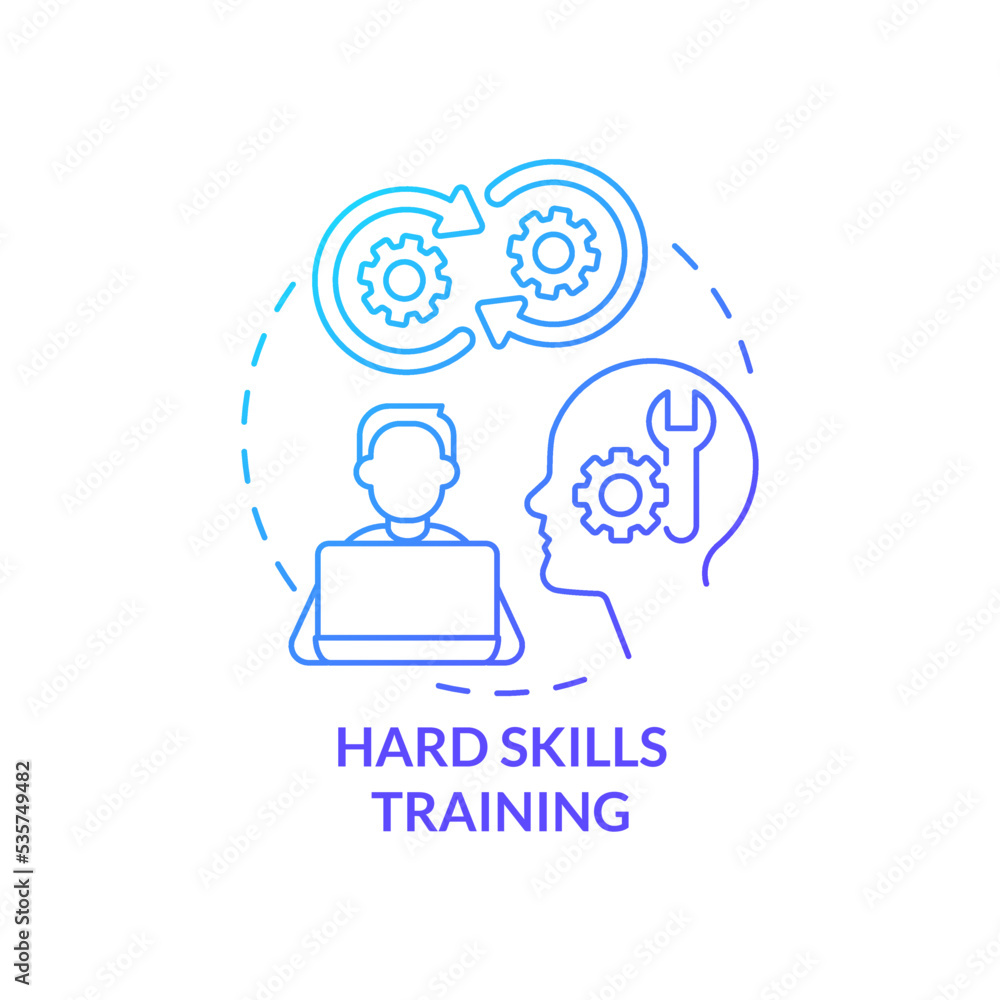 Hard skills training blue gradient concept icon. Corporate development ...
