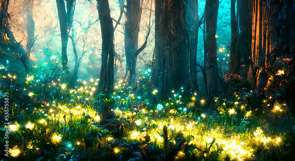 colorful Very beautiful fall forest at night with an epic fall foliage ...