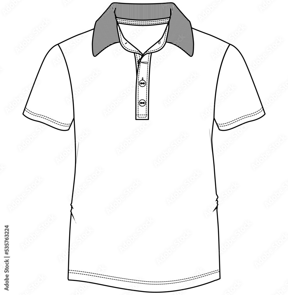 Ribbed Collar Short Sleeve Polo T Shirt Fashion Flat Sketch Vector