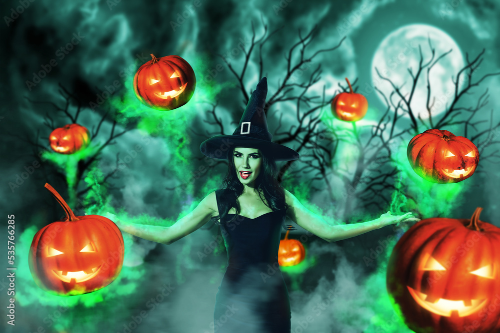 Composite collage image of terrifying mysterious witch girl satanic ...