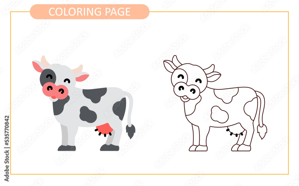 Coloring page of cow. educational tracing coloring worksheet for kids ...