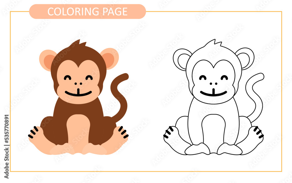 Coloring page of monkey. educational tracing coloring worksheet for ...