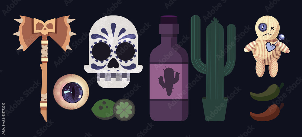 A set of icons on the cult theme. Santa muerte, day of the dead ...