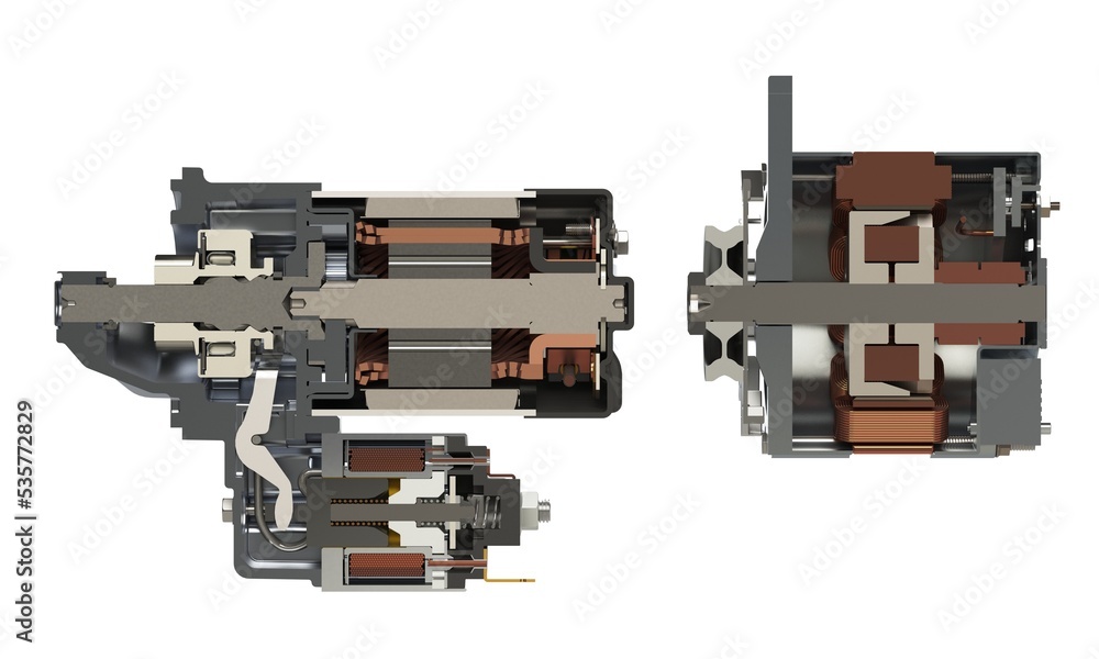 Car starter and alternator in section view 3D rendering. Automotive ...
