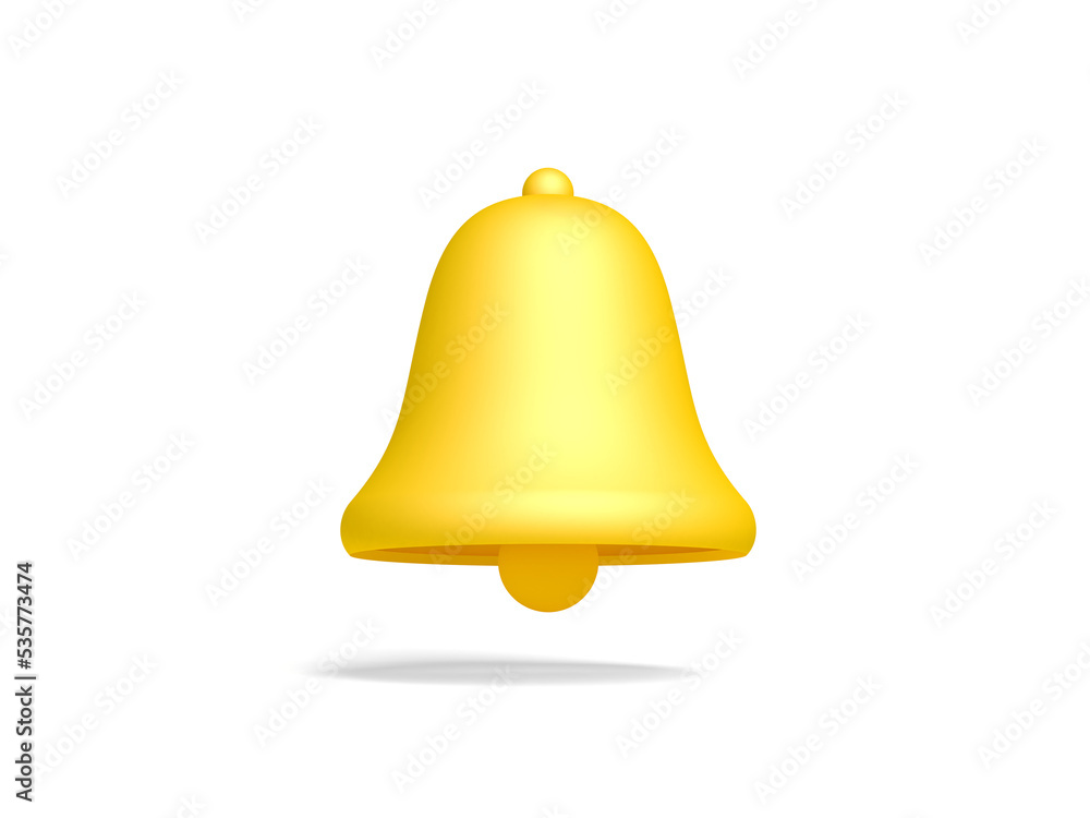 Yellow notification bell isolated on white background. 3d illustration ...