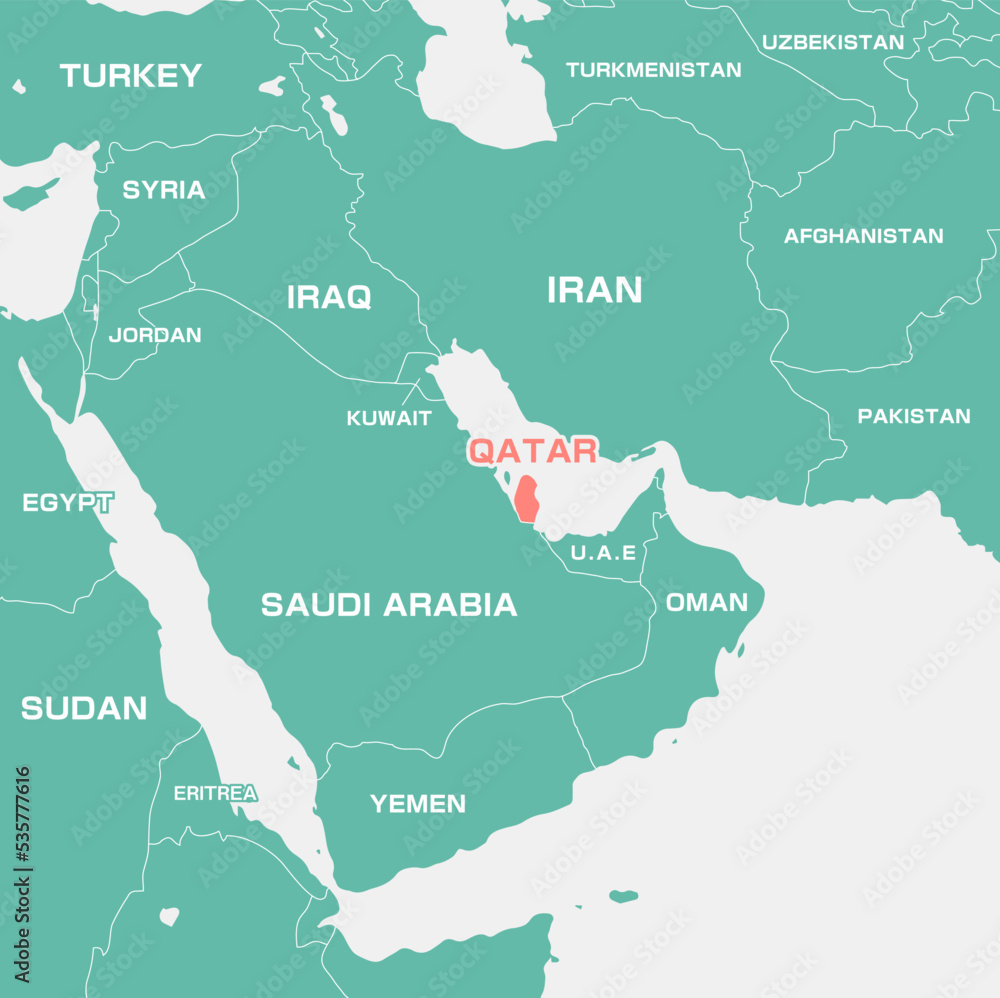 Photo A map illustration of the Middle East with a focus on Qatar ...