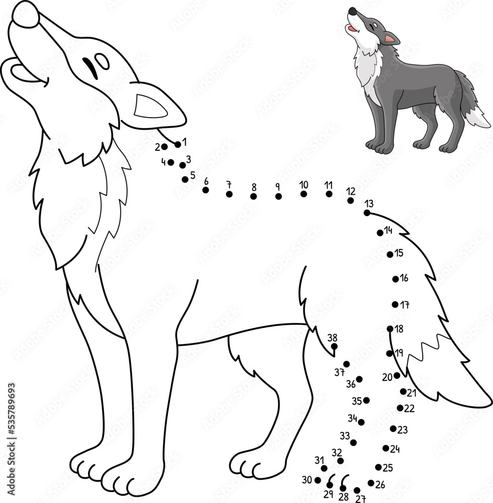 Dot to Dot Wolf Isolated Coloring Page Stock Vector | Adobe Stock