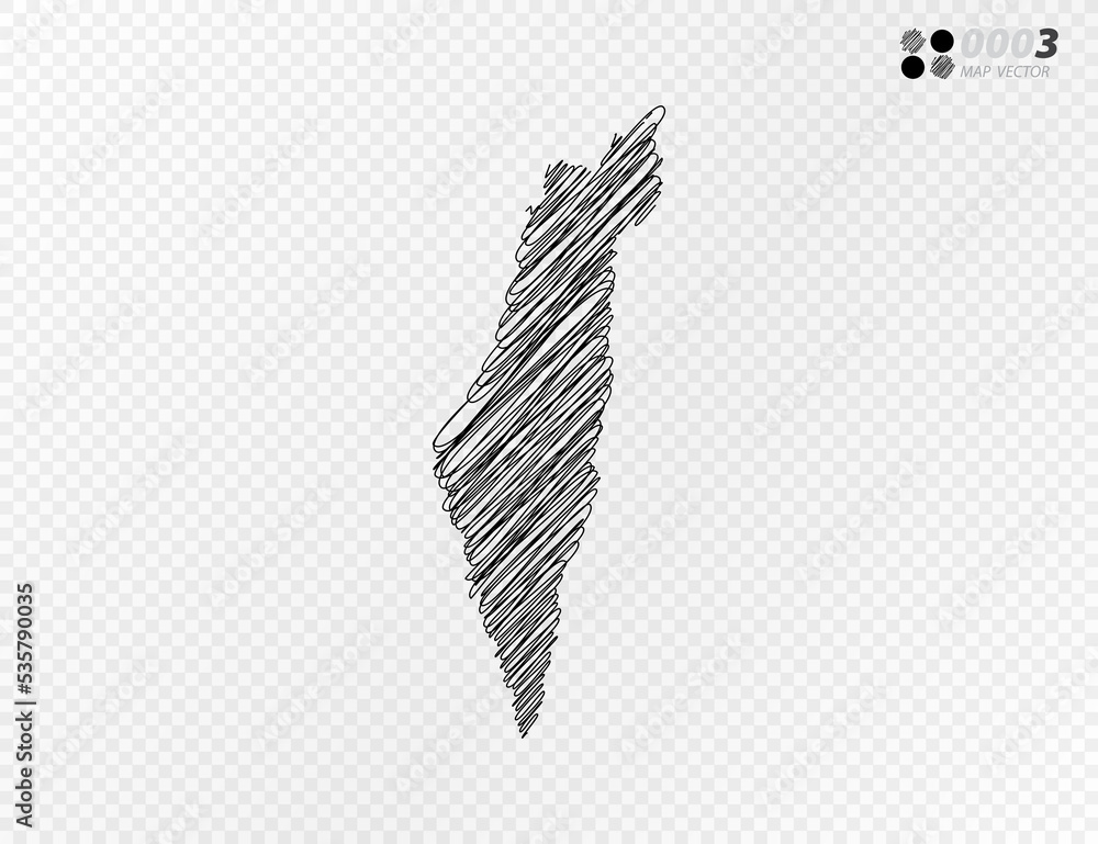 Vector black silhouette chaotic hand drawn scribble sketch of Israel map on transparent ...