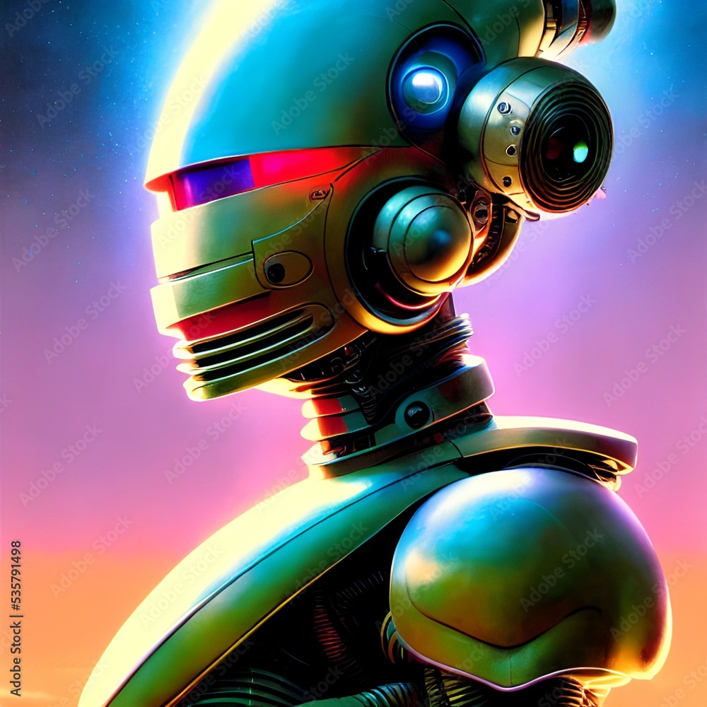 Illustrated portrait concept of a cute interstellar robot Stock ...