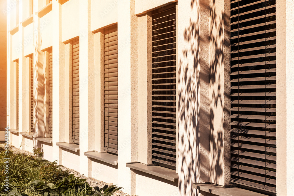 Roller Blinds Outdoor with Sun Light. External Shutters Windows Outside ...