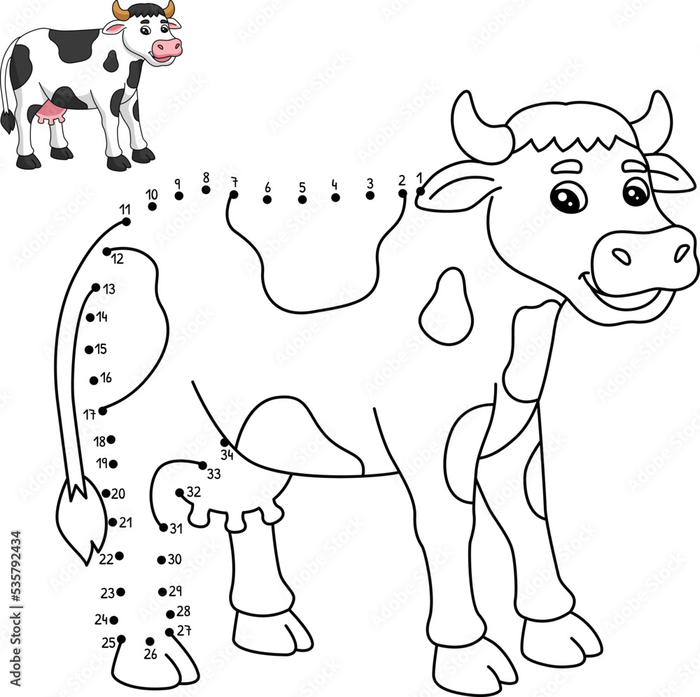 Dot to Dot Cow Isolated Coloring Page for Kids Stock Vector | Adobe Stock