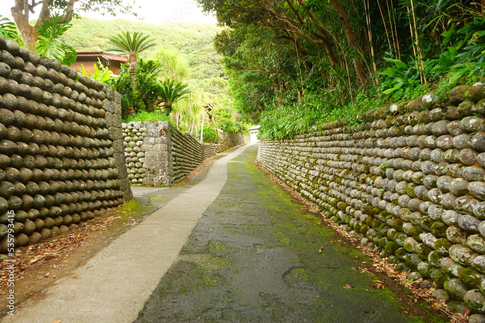 Ball Stone Wall and Old Japanese-style House in Hachijo-jima, Tokyo ...