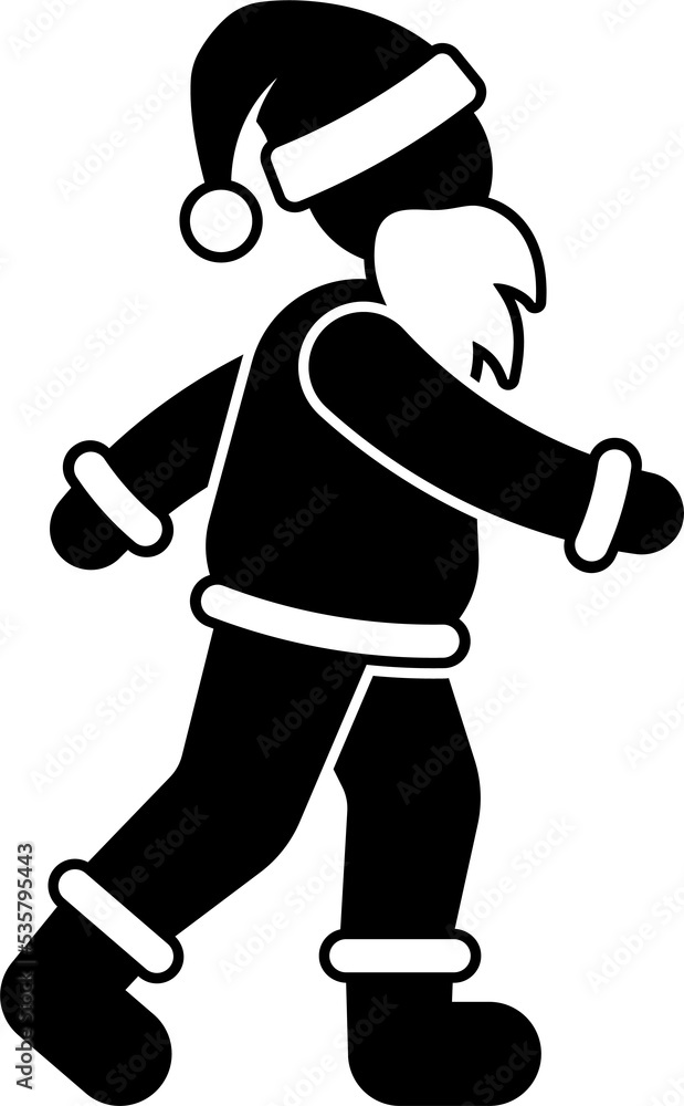 Stick figure man Santa Claus walking fast side view isolated ...
