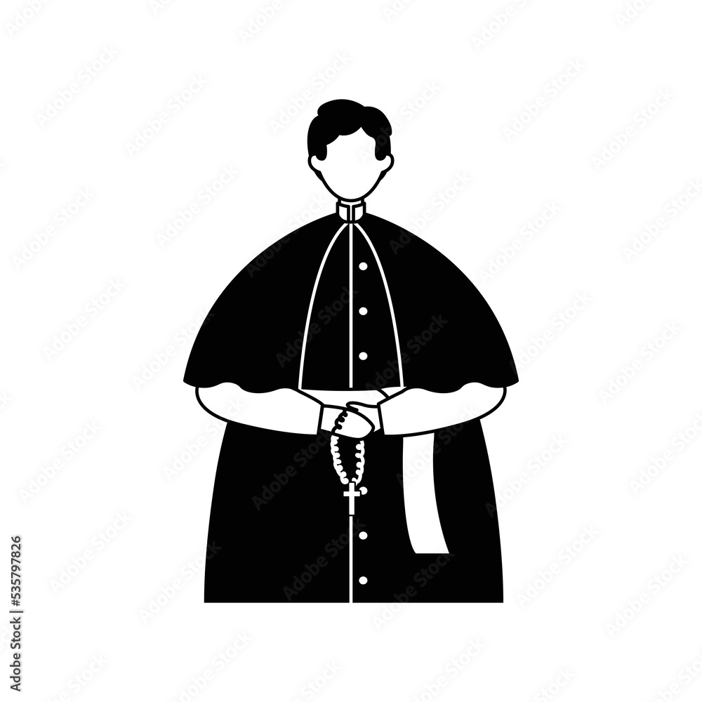 Vector illustration of a priest in a cassock with a rosary in his hands ...