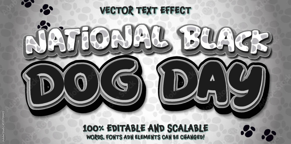 1st OCT, National Black Dog Day text, editable black and white dog ...