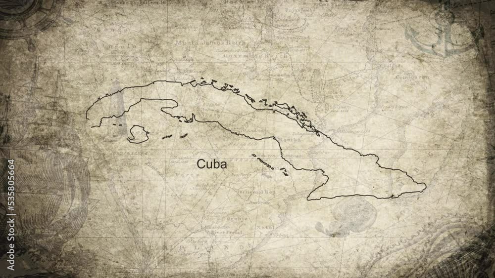 Cuba map drawn on a cartography background sheet of paper Stock Video ...