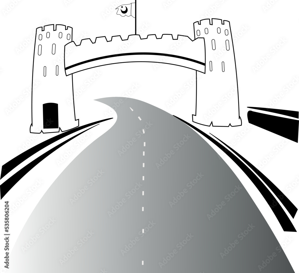 Khyber Pass Peshawar KPK Monument Landmark Line Art - Vector ...