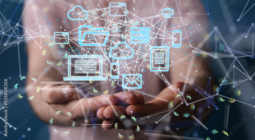 Data cloud storage network from lines, triangles and particle style design. foto de Stock ...