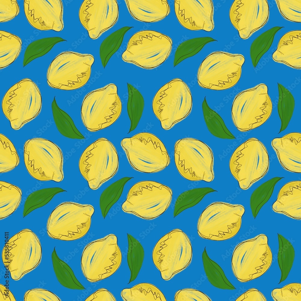 Seamless pattern with fresh whole lemons and leaves illustrations ...
