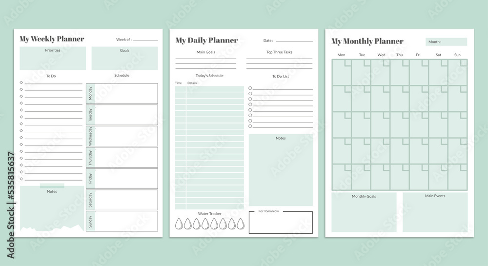 Set of minimalist monthly, weekly and daily planner templates ...