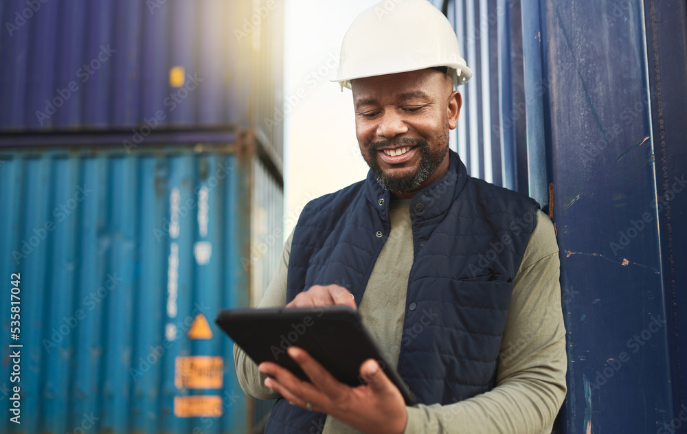 African american shipyard worker, shipping logistics and transportation ...