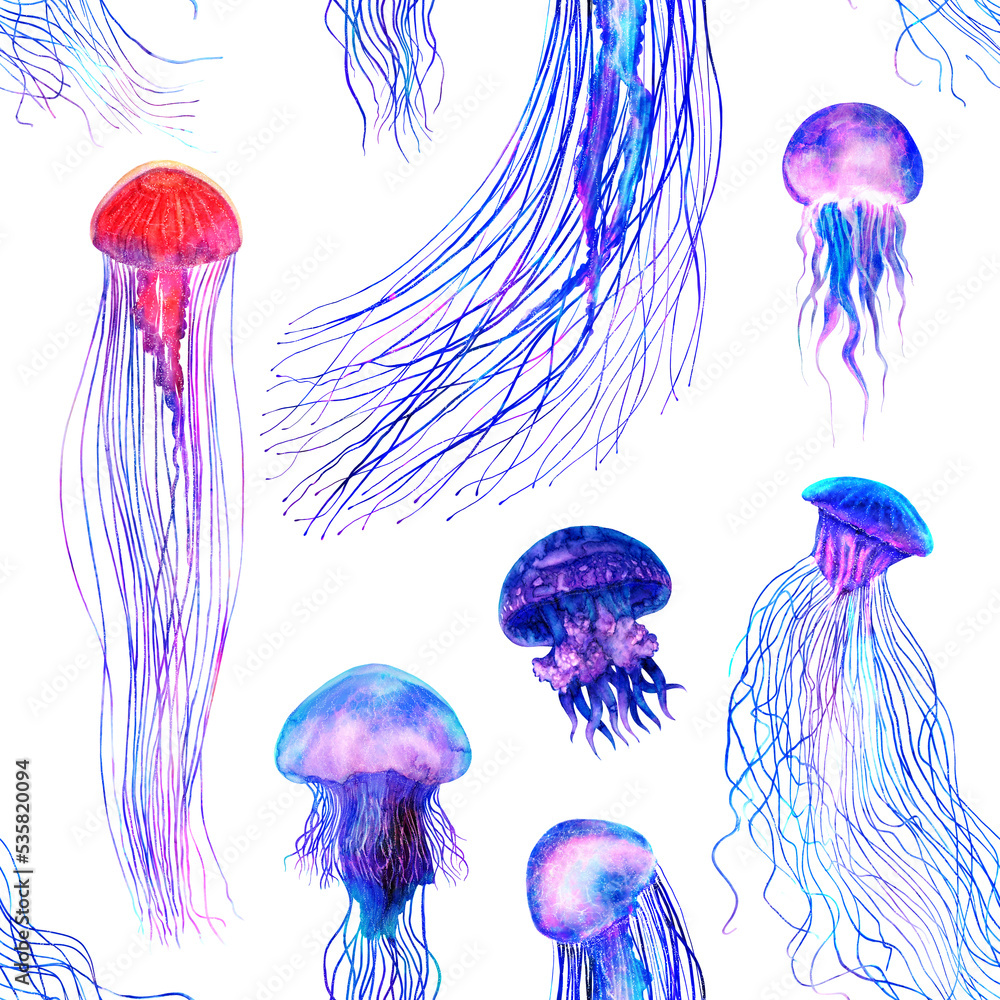 Pattern seamless jellyfishes PNG. Space colorful repeat texture ...