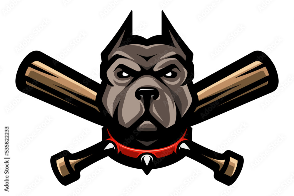 Poster Pit Bull and crossed baseball bats – Wall Art | UkPosters