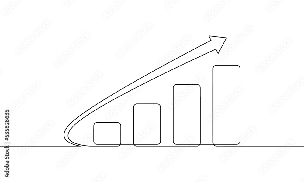 Continuous line drawing of growth graph, arrow up, business growth icon ...