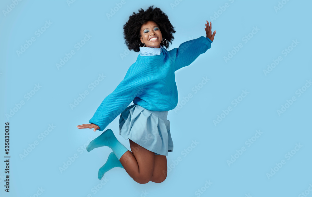 Happy Black Woman Jumping